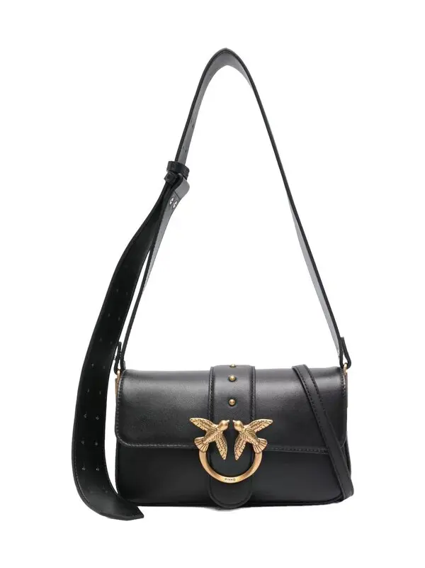 Pinko Mini Love One Slouchy Leather Shoulder Bag - Black