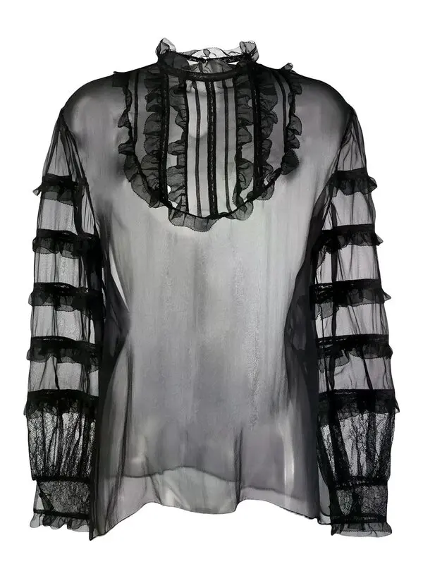 Valentino Garavani Sheer Organza Ruffle Blouse - Black