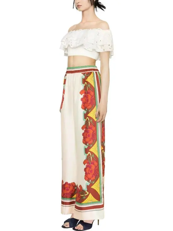 La DoubleJ Floral Print Palazzo Trousers - Neutrals
