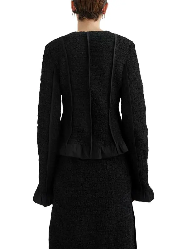 JIL SANDER Textured Finish Jacket With Ruffle Hem - Black