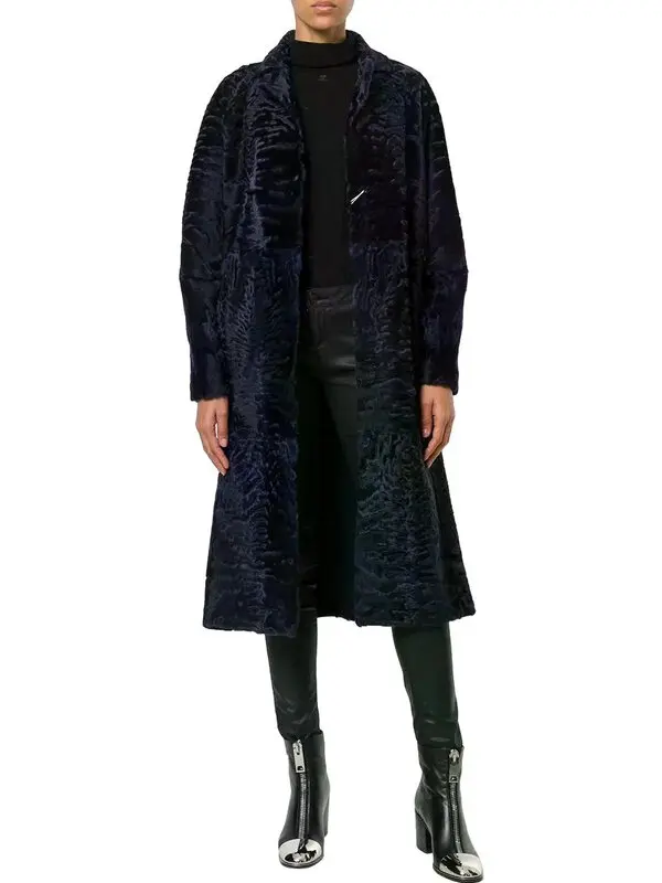 LISKA Textured Lamb Fur Single-breasted Coat - Blue