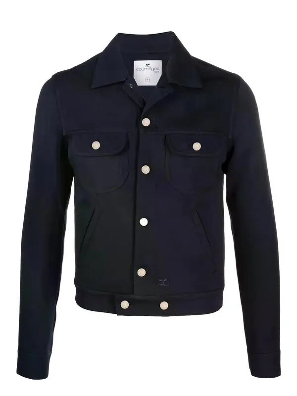 COURREGES Embroidered Logo Twill Trucker Jacket - Blue