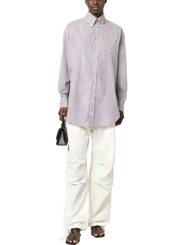 BLANCA VITA Striped Oversized Shirt - Brown