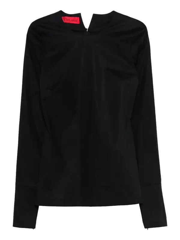 THELATEST Poplin Blouse With Crew Neck And Cuff Zips - Black
