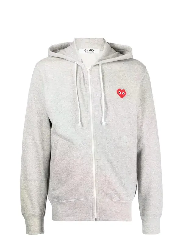 Play Comme Des Garcon Logo-patch Zip-up Hoodie - Grey