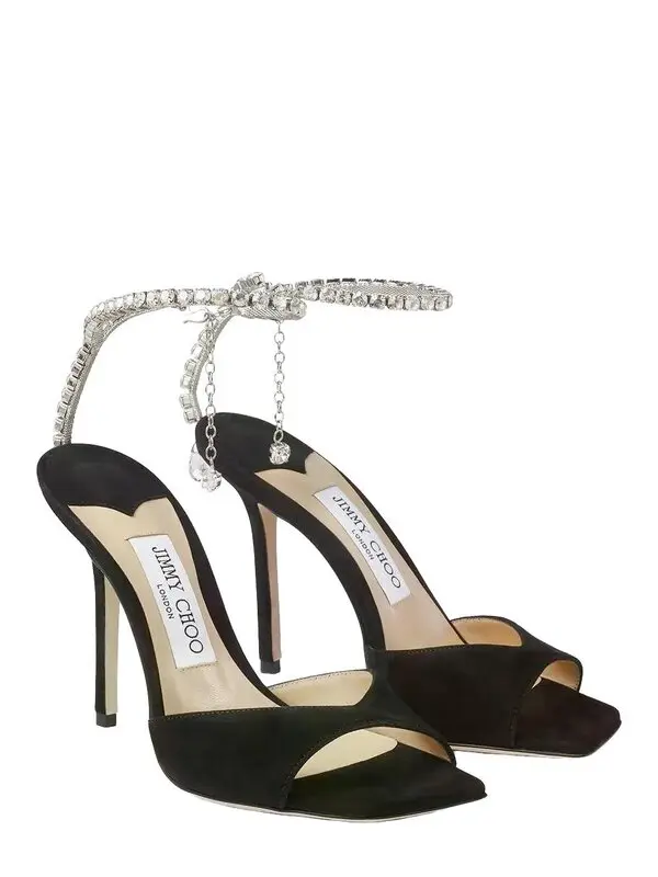 JIMMY CHOO Saeda 100 Crystal-embellished Strap Sandals - Black