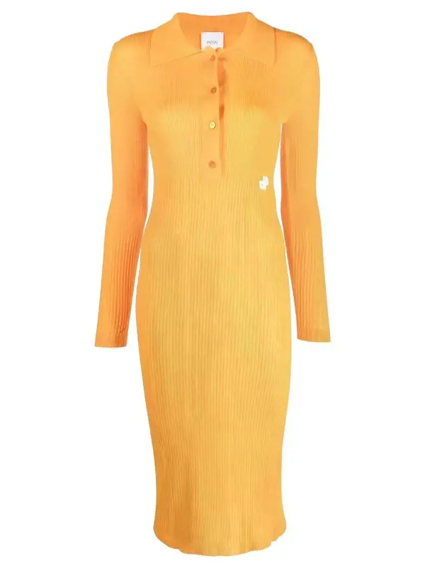 PATOU Ribbed Knit Polo Midi Dress - Orange