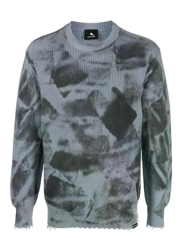 MAUNA KEA Ribbed Abstract Print Crew Neck Jumper - Grey