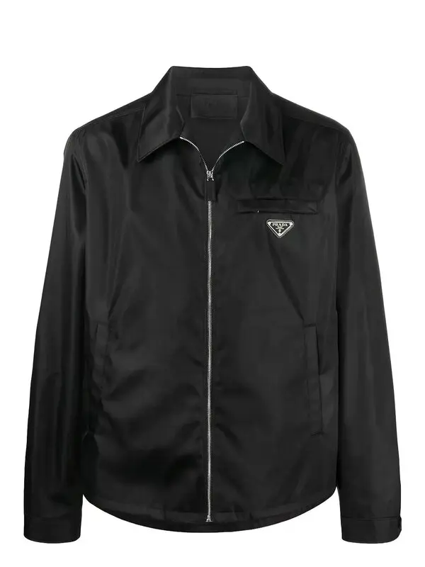 Prada Re-nylon Logo-patch Zip-up Jacket - Black