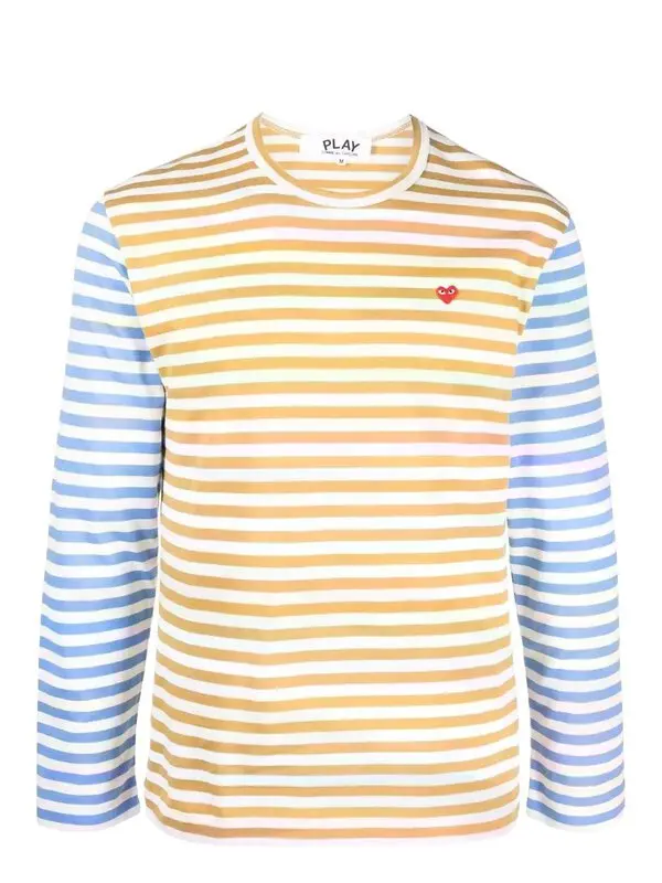 Play Comme Des Garcon Logo-embroidered Stripe-print T-shirt - Blue