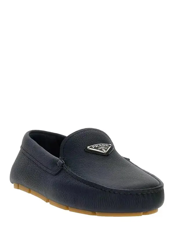 Prada Navy Leather Slip-on Loafers - Blue