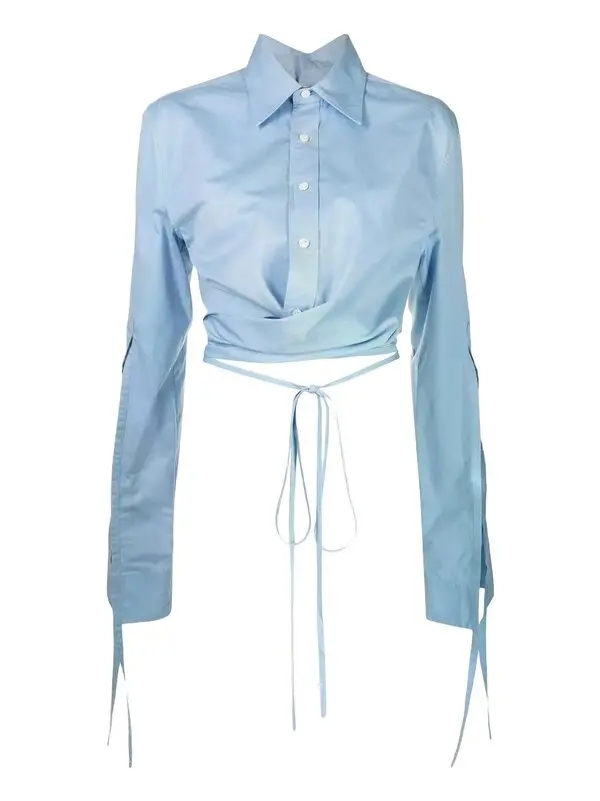 Monse Cropped Wrap-front Shirt - Blue