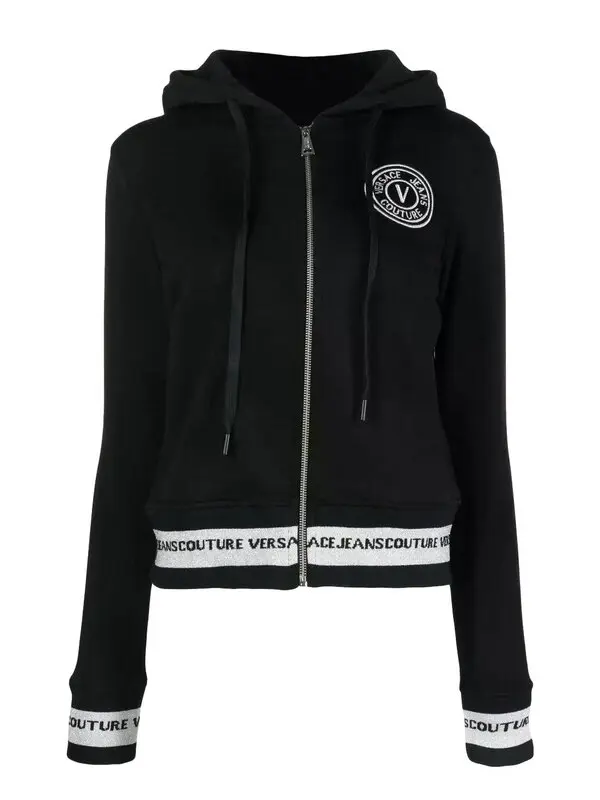 Versace Logo-embroidered Zip-up Hoodie - Black