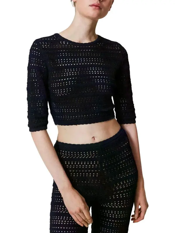 TWINSET Cropped Open-knit Jumper - Blue