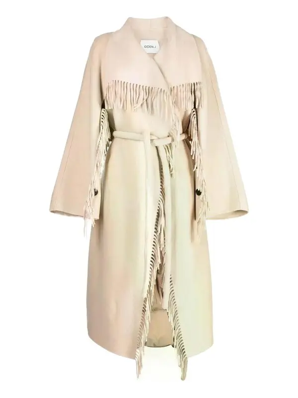Goen.j Double-faced Fringed Wool Blend Coat - Brown
