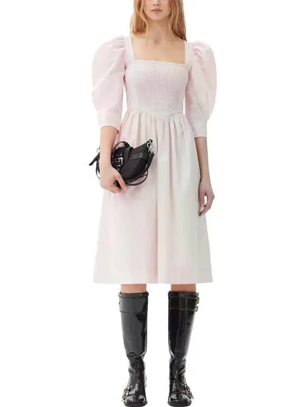 GANNI Ruched Ribbon-back Dress - Pink