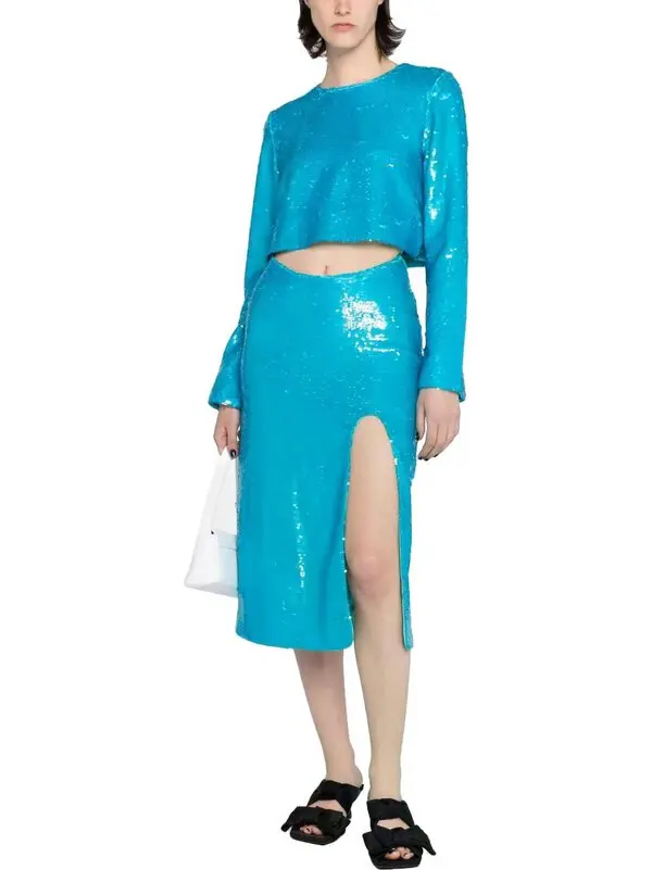GANNI Sequin-embellished Midi Skirt - Blue