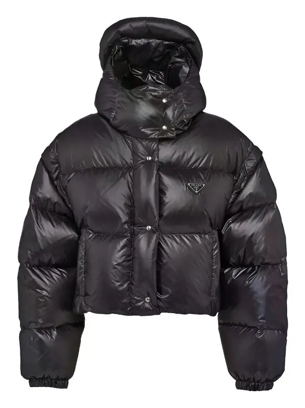 Prada Re-nylon Convertible Cropped Down Jacket - Black
