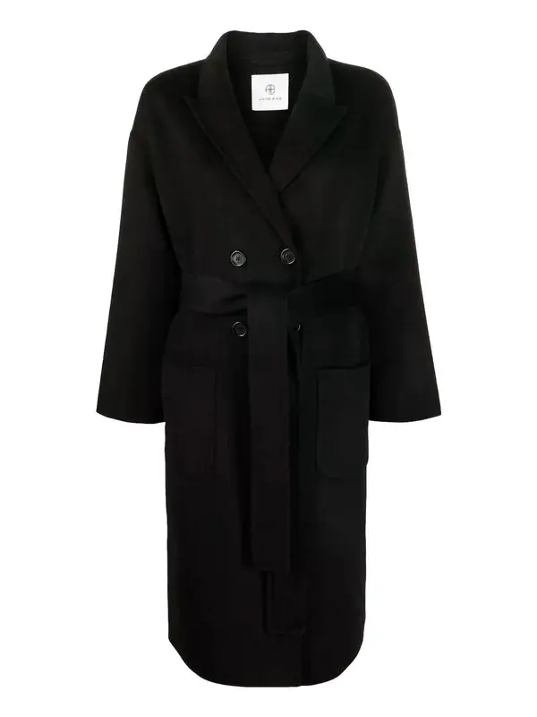 ANINE BING Belted Double-breasted Coat - Black