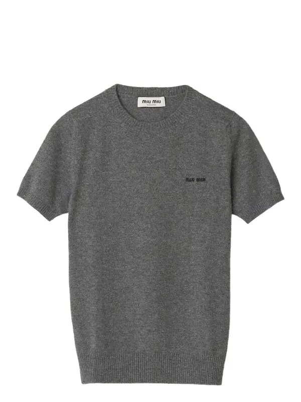 Miu Miu Cashmere Sweater With Logo Detail - Grey