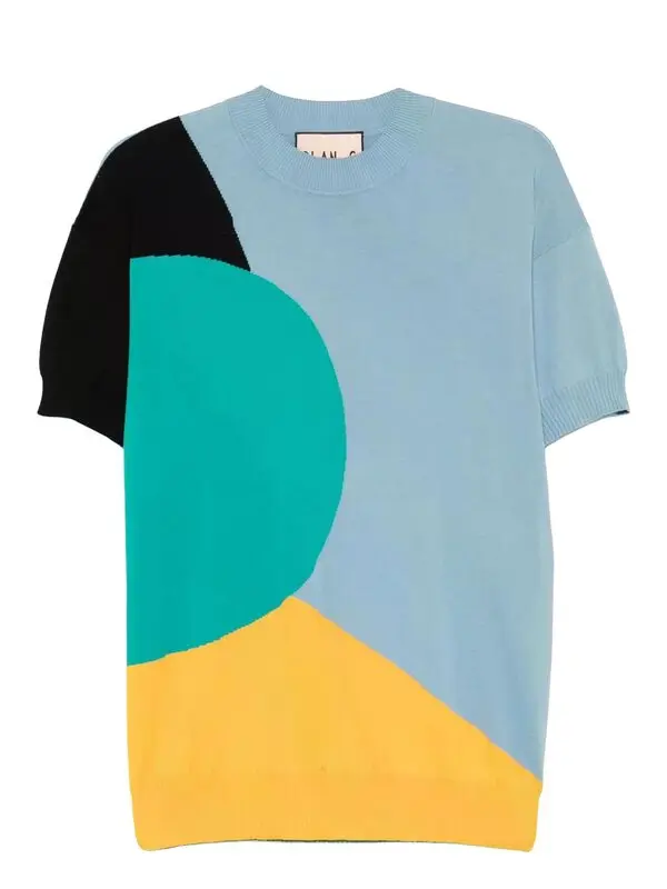 Plan C Colour-block Knitted Top - Blue