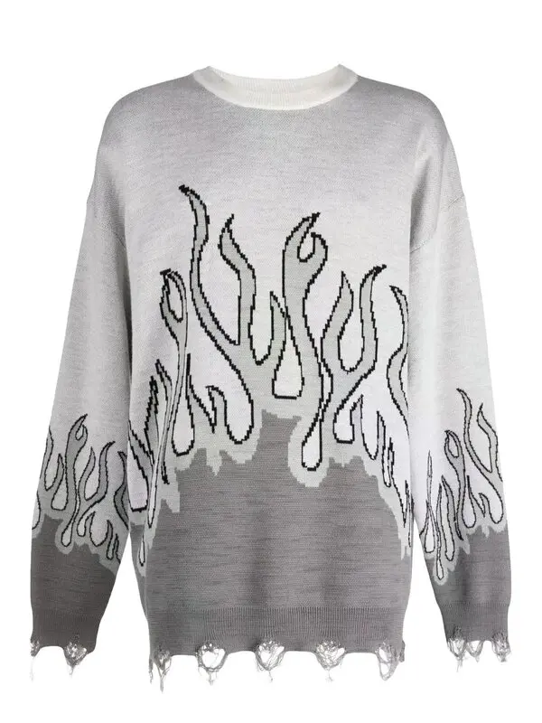 HACULLA. Distressed Flame Print Wool Jumper - Grey