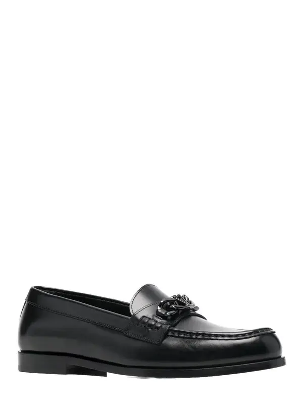 Valentino Garavani Vlogo Chain Leather Loafers - Black