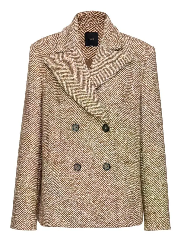 Pinko Double-breasted Chevron Knit Blazer - Neutrals