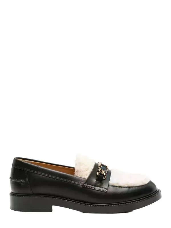 TOD'S Shearling Panel Logo Chain Loafers - Black