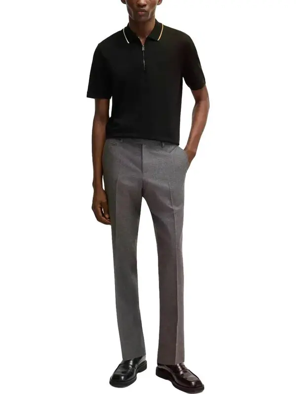 BOSS Half-zip Interlock-weave Polo Shirt - Black