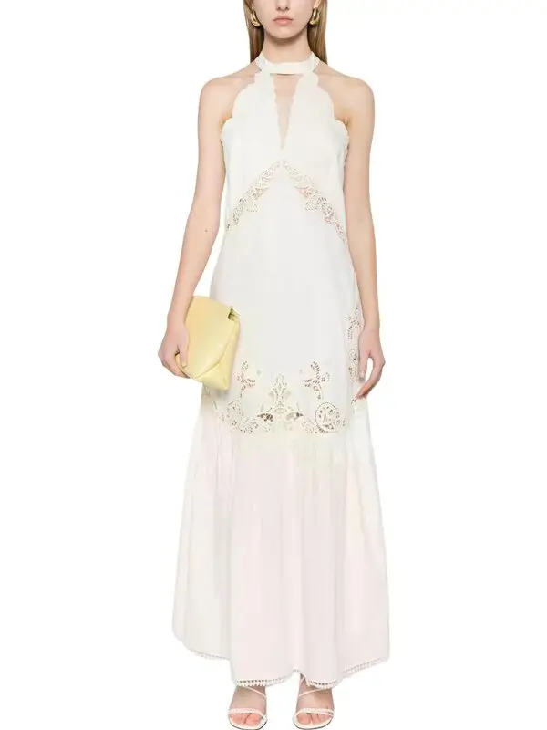 TWINSET Lace-detailed Halterneck Maxi Dress - Neutrals
