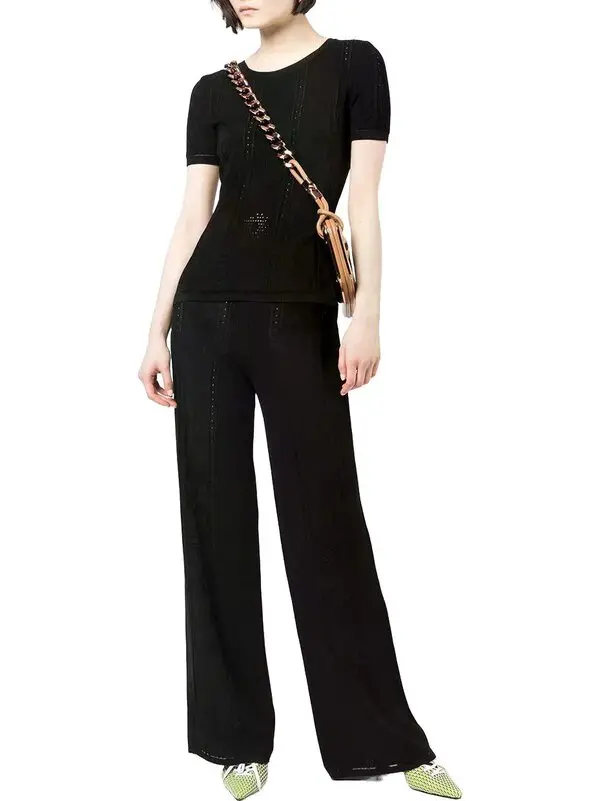 MARINE SERRE Crescent Moon Knit Wide-leg Trousers - Black