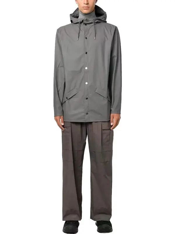 Rains Drawstring Hood Press-stud Parka Coat - Grey