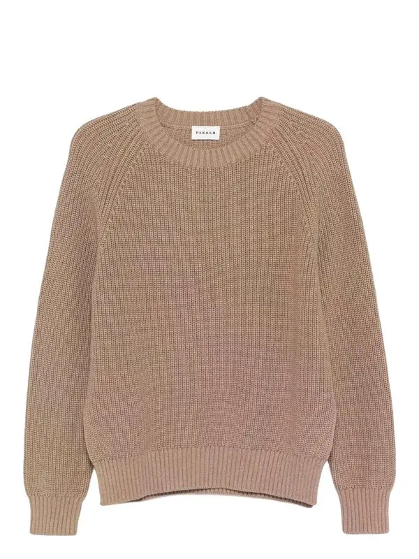 P.a.r.o.s.h Ribbed Knit Crew Neck Sweater With Raglan Sleeves And Side Slits - Brown