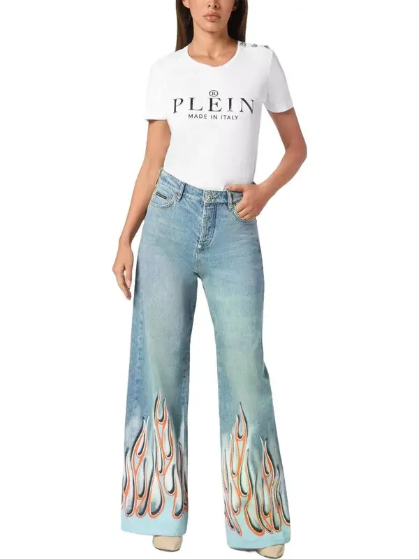 Philipp Plein Flame Print Skater Jeans - Blue