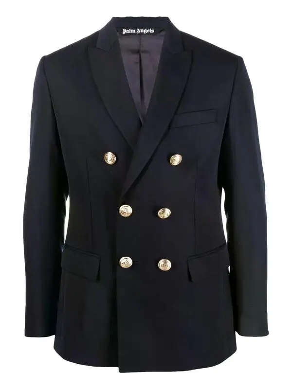 Palm Angels Palm-embroidered Double-breasted Blazer - Blue
