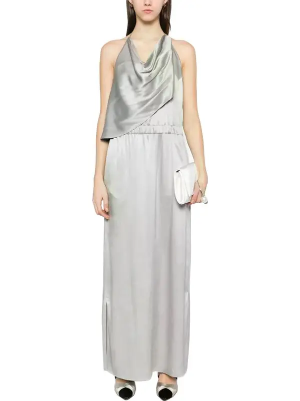 Giorgio Armani Silk Maxi Dress With Side Slits - Grey