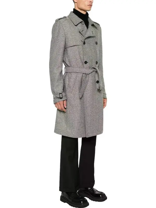ERALDO Herringbone Virgin Wool Blend Coat - Black