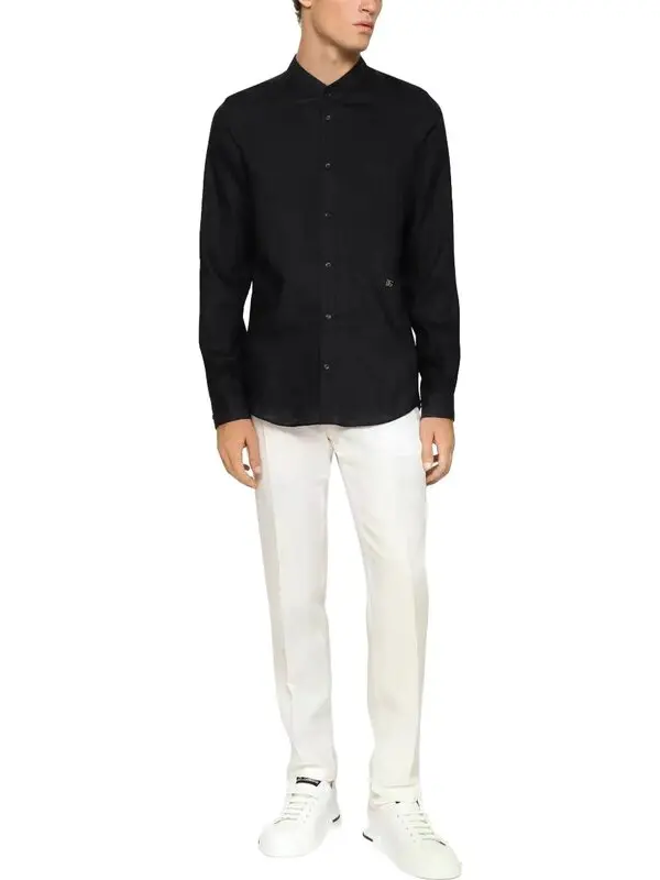 Dolce & Gabbana Logo-plaque Linen Shirt - Black