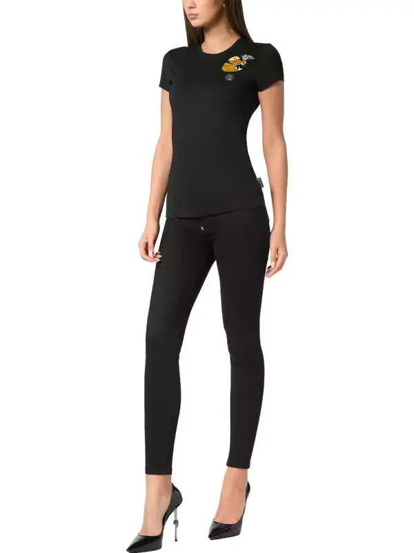 Philipp Plein Cotton T-shirt With Embroidered Patch Detail - Black