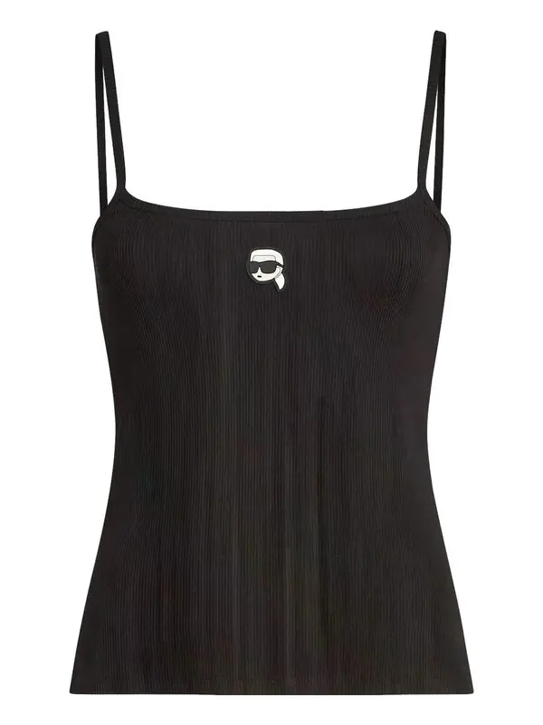 Karl Lagerfeld Logo Patch Spaghetti Strap Top - Black