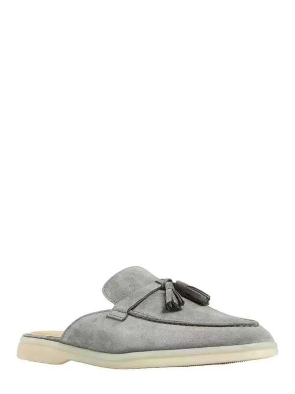 SCAROSSO Lucrezia Suede Mules With Tassel Detail - Grey