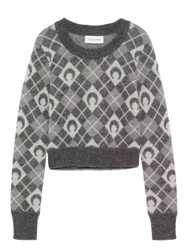 MARINE SERRE Moon Argyle Knit Sweater - Grey