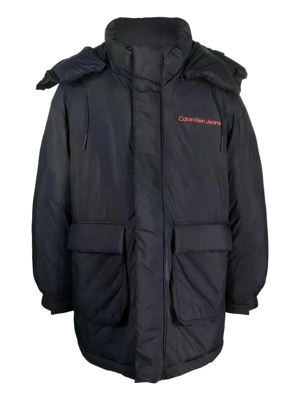 Calvin Klein Hooded Parka With Logo Detail - Black