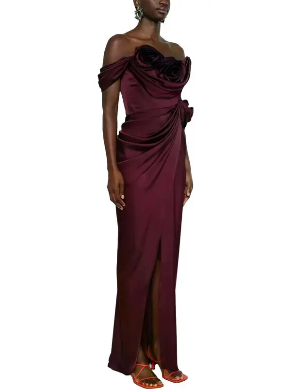 ANA RADU Floral-appliqué Draped Gown - Red