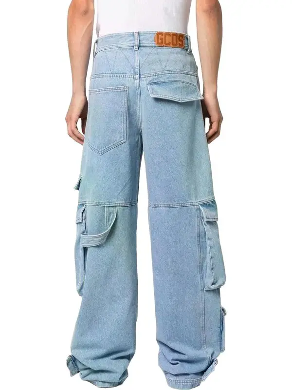 Gcds Cargo Pocket Wide Leg Jeans - Blue