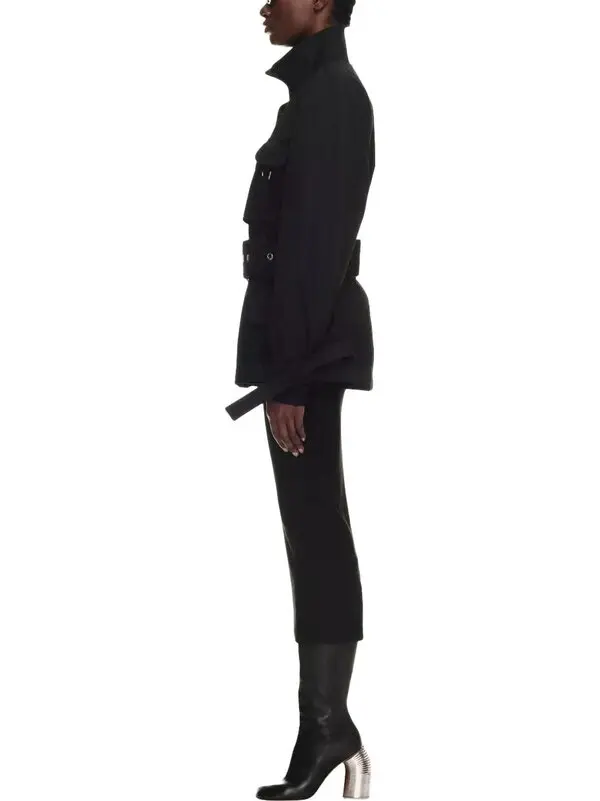 Off-White Belted Waist Funnel Neck Jacket - Black