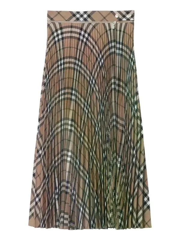 Burberry Pleated Check Maxi Skirt - Neutrals