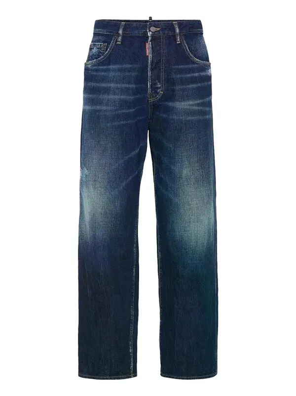 Dsquared2 Navy Cotton Washed Denim Wide Leg Jeans - Blue
