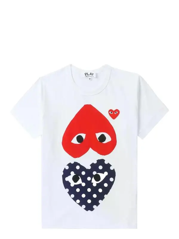 Play Comme Des Garcon Double Heart Print Cotton T-shirt - White